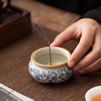 家居用品米黄汝窑可当香炉香托线香插香座檀香炉香熏炉茶具配件