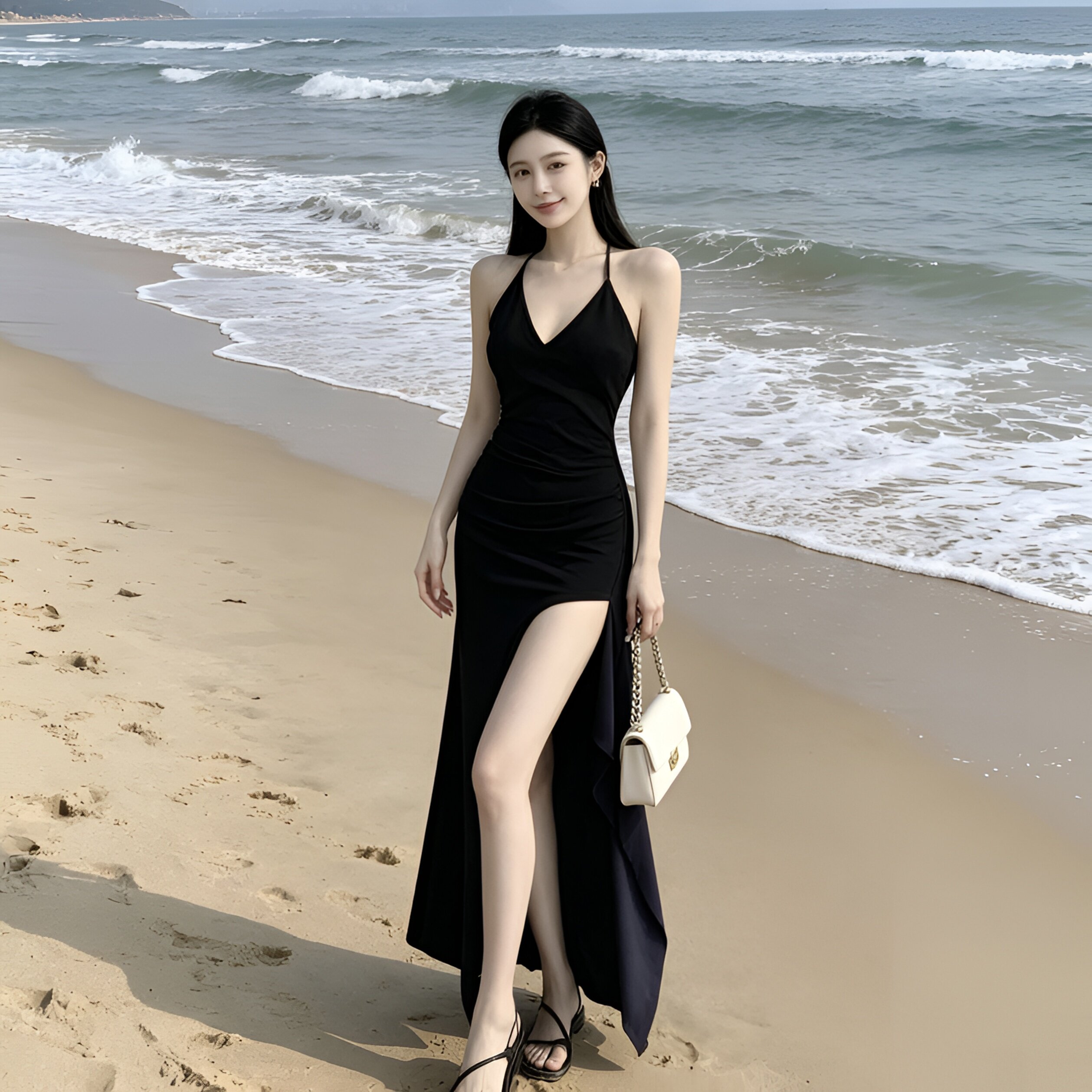 性感吊带连衣裙女2026新款性感气质修身显瘦包臀鱼尾开衩中长裙