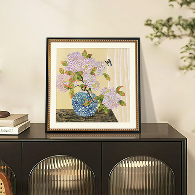 入户玄关挂画餐厅餐边柜装饰画中古风卧室壁画美式复古花瓶静物画