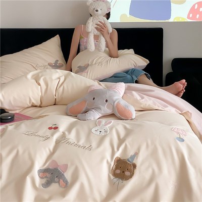 100支新疆棉卡通四件套毛巾绣床上用品床笠款纯棉三件套亲肤床单