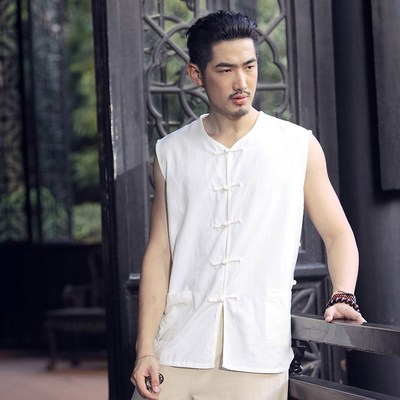 清尾货纯棉老粗h布马甲中国风夏季坎肩唐装中式盘扣男式无袖老头