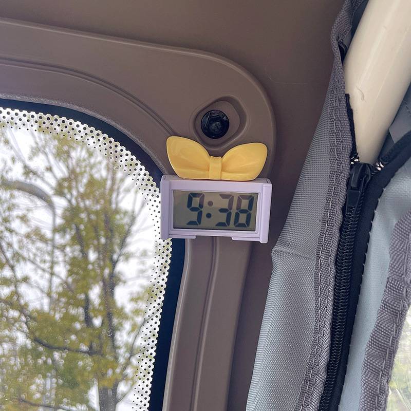 少女心车载迷你电子表粘贴车载时钟三轮车电子表简约大数字车表