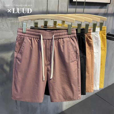 LUUD 夏季薄款百搭多色系短裤帅气纯色修身中裤男水洗棉布休闲裤