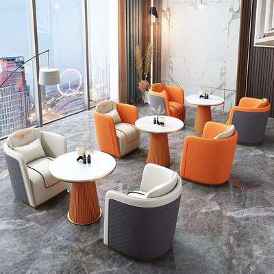 轻奢售楼处洽谈沙发现代休闲单人沙发椅组合商务会客接待皮艺桌椅