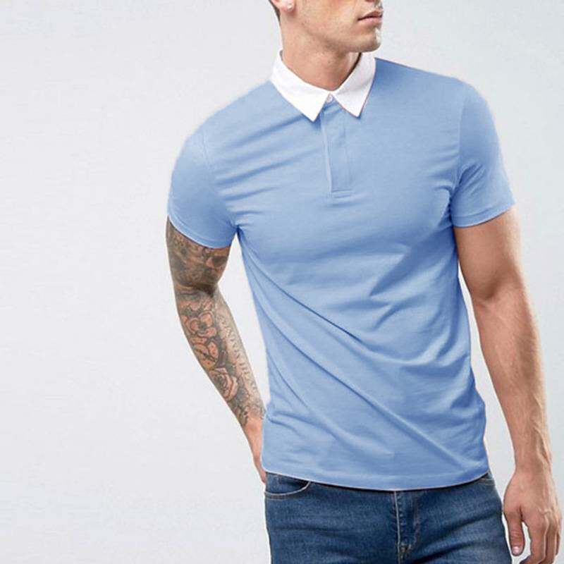 夏季新款男装休闲Polo衫 纯色合体型上衣 简约款涤棉短袖大码服饰