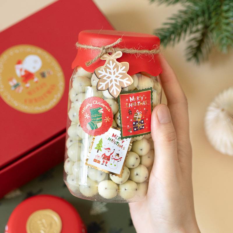 圣诞纽扣饼干奶枣奶乐楂太妃糖果溶豆包装盒烘焙透明圆形塑料罐子