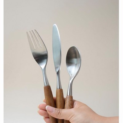oakliving日式复古304不锈钢西餐餐具套装牛排刀叉实木柄三件套