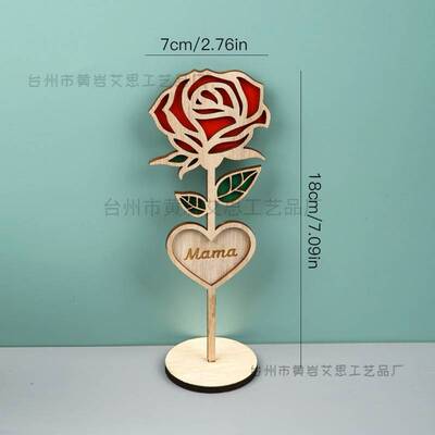 跨境创意新品Wood Mama Rose木制玫瑰花木头母亲节礼物木质工艺品