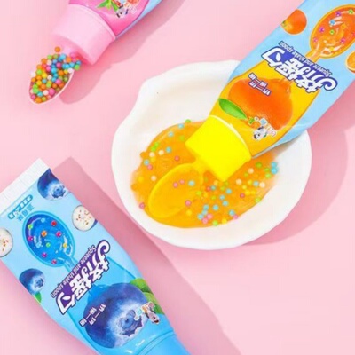 草莓蓝莓香橙味流质糖果果酱休闲零食比得熊果挤摇勺果酱糖果