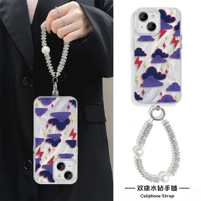 iPhone13创意乌云闪电Nova12硬14苹果16手机壳带挂绳17ProMax小众适用15PLUS高级感k70羽纱VIVOS30华为PURA80