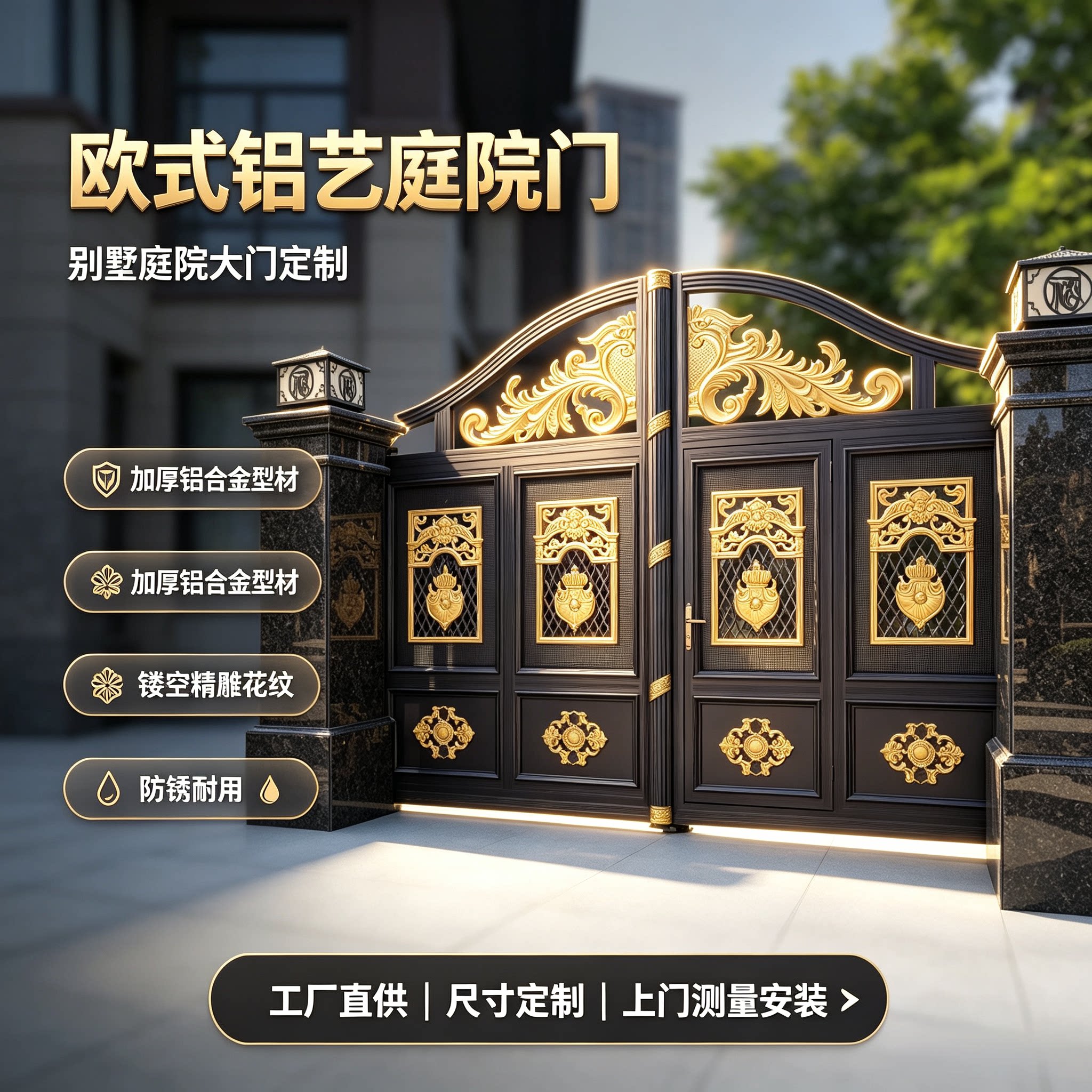 2026新款欧式电动庭院门别墅农村自建房进户门高端八字内开庭院门