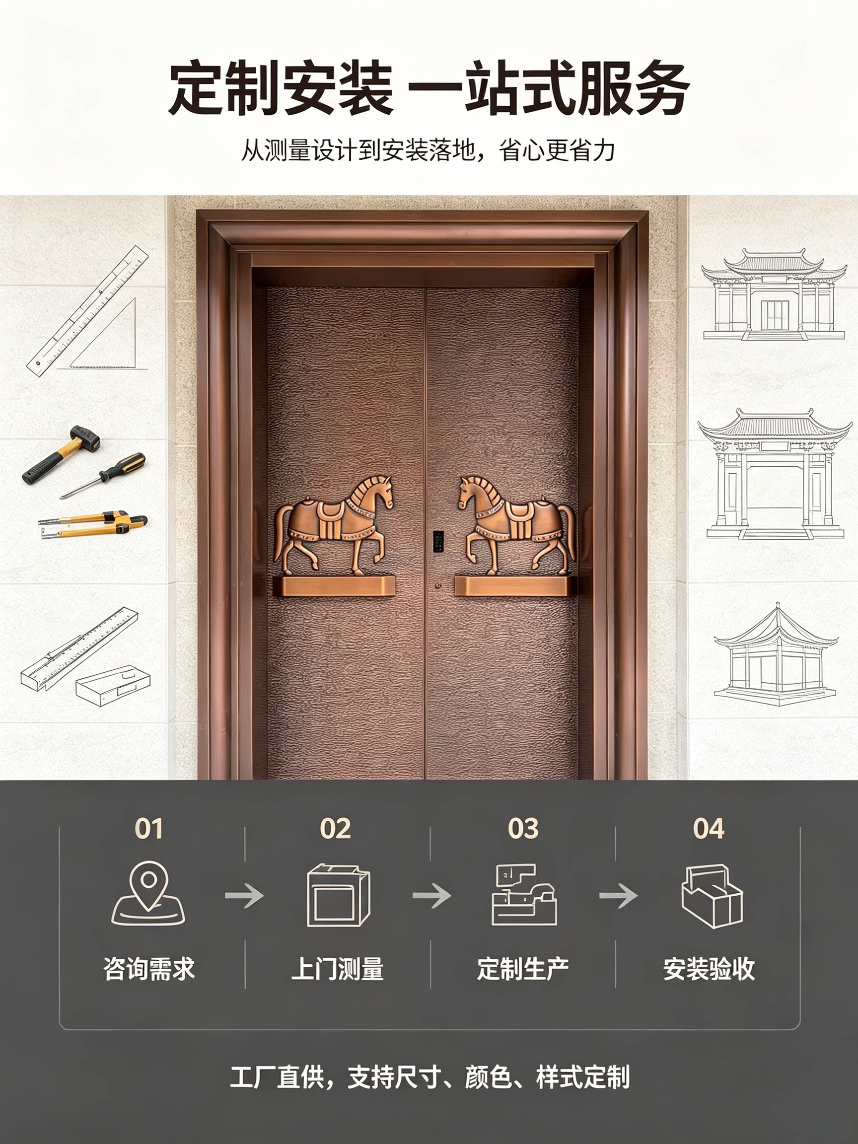 深圳地区别墅自建房紫铜纯铜高端防盗门进户门仿真铜门