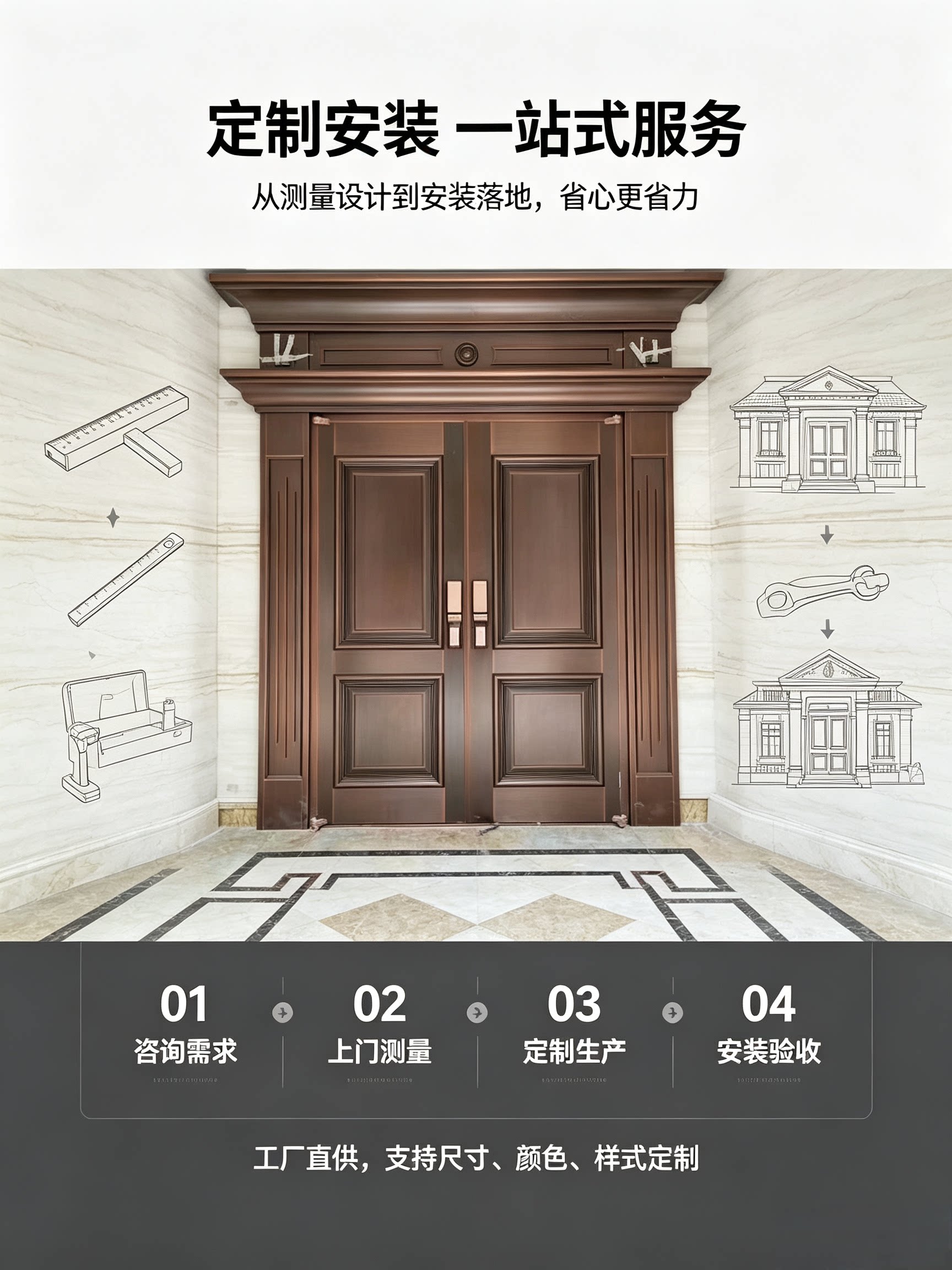 304不锈钢仿真铜门别墅自建房紫铜纯铜高端防盗门进户门仿真铜厂