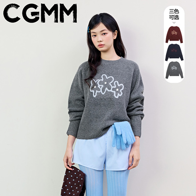 秋冬新款花朵图案针织衫百搭圆领显瘦毛衣DSOMB5277