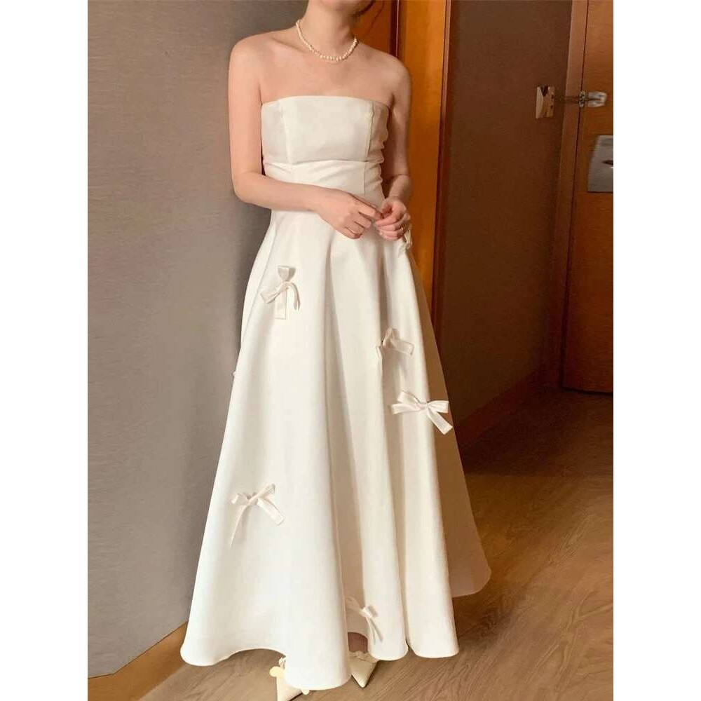 法式轻婚纱缎面简约高级感抹胸订婚领证宴会典礼气质晚礼服小个子