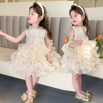 法国BP女童公主裙夏季无袖亮片网纱连衣裙蓬蓬裙生日礼服裙