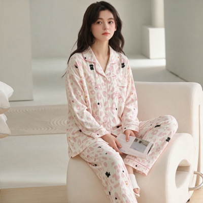 长袖睡衣女士2026新款宽松甜美开衫套装秋冬可爱家居服可外出fn1