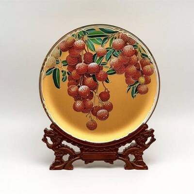 高档水晶玻璃赏盘挂盘岭南夏韵荔枝旅游特色礼品家居店面摆件