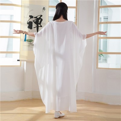 禅舞服装女白色禅服仙女连衣裙二件套中国风茶服文艺网袖升级长裙