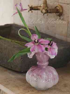 莲花坐隐紫色芬顿中古花瓶fenton琉璃法式摆件玻璃复古小众高级感