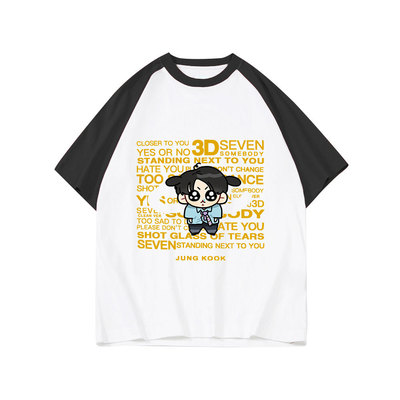 防弹少年 田柾国jk 可爱卡通公仔插色T恤 3d GOLDEN短袖 夏装上衣
