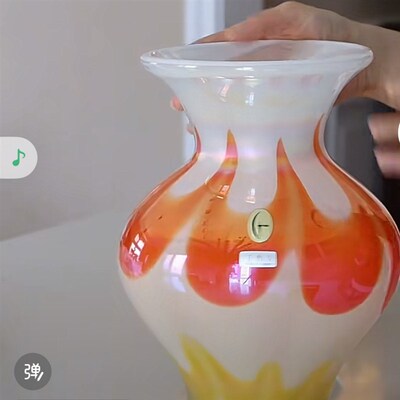 手工制做琉璃花瓶手工吹制玻璃fenton风格花器白紫粉色尤马马同款