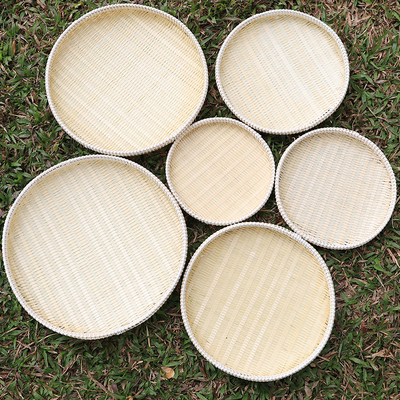 竹编簸箕圆形竹筛子水果盘筲箕农家竹制品收纳筐家用馒头筐