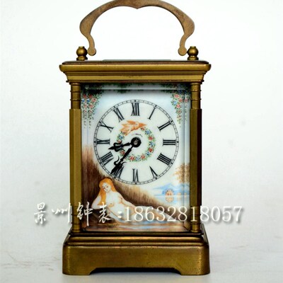 古钟 机械纯铜 西洋画皮v套钟 游丝摆轮老式发条 小座钟书房钟