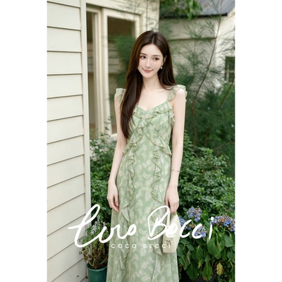 COCOBECCI碎花无袖吊带连衣裙