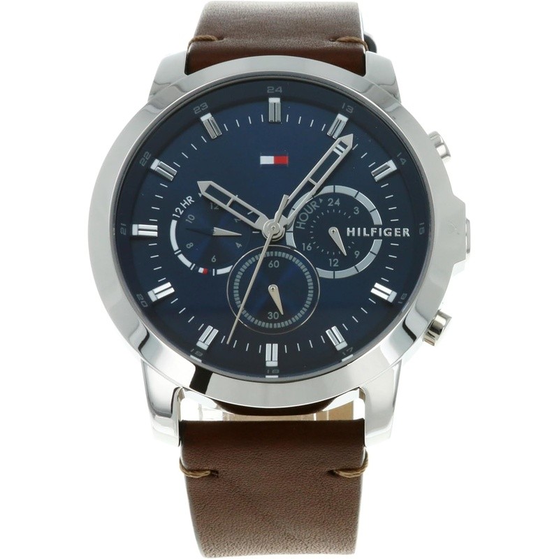 日版Tommy Hilfiger/汤米希尔费格男士休闲棕色皮带石英手表46mm