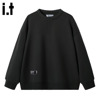 itizzue休闲长袖T恤宽松亨利领卫衣简约打底衫2025年秋男女同款4P