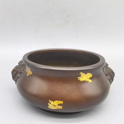 仿古铜点金大兽耳炉家居客厅摆件黄铜熏香炉铜香炉摆设工艺品