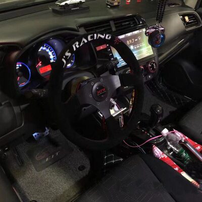 js赛车方向盘14寸翻毛绒皮赛车方向盘飞度gk5思域86斯巴鲁brz