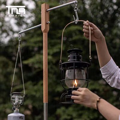 TNR复古户外露营实木灯架三节支架老式马灯煤油便携营灯折叠灯杆