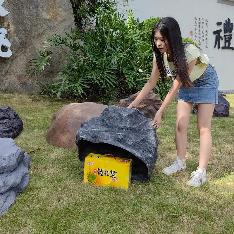 玻璃纤维井盖石遮挡罩假石头摆件户外庭院花园造景装饰公园设备罩