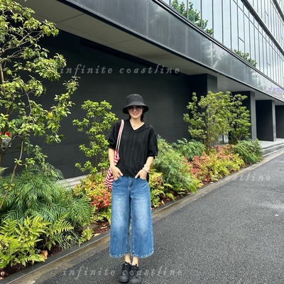 INFINITE COASTLINE/无垠海岸春晓20013百搭款【树纹】牛仔八分裤