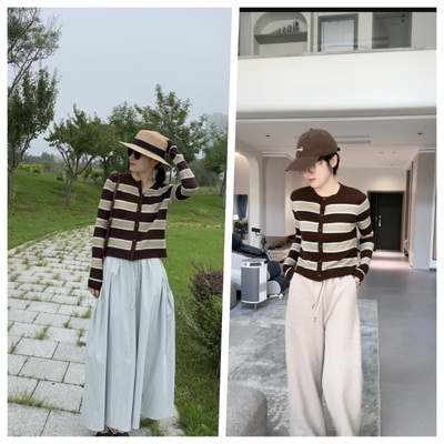 INFINITE COASTLINE/无垠海岸春晓12501慵懒感撞色条纹开衫