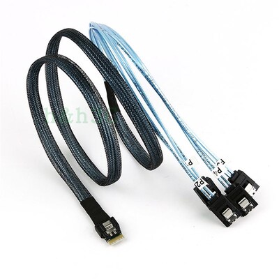 0.5米Slim SAS4.0 SFF8654转SATA3阵列卡1分4MINI SAS线38P-4*7P