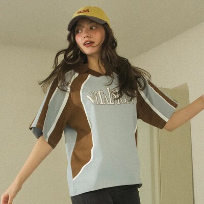 VITALSIGN · 夏季拼接领口撞色运动宽松多色印花美式情侣T恤短袖