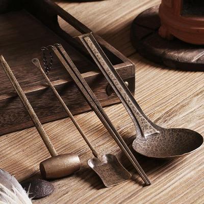 围炉煮茶配件铜夹炭筷子碎炭锤黄铜火箸功夫茶炉夹火钳炭炉灰铲