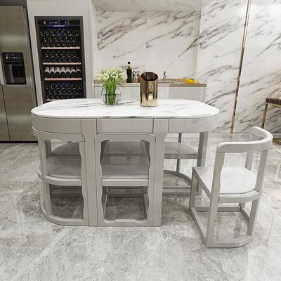 全实木餐桌椅小户型餐厅长方形现代简约大理石家用轻奢省空间饭桌