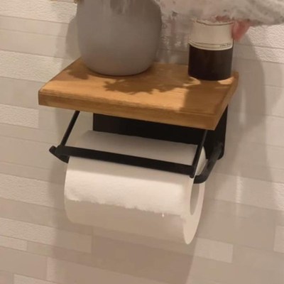 跨境简约木头金属浴室纸巾架收纳架手纸卷纸卫生间手机置放架