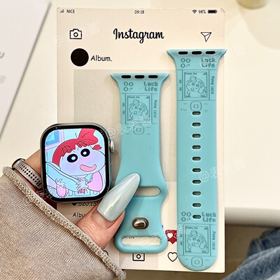 妮妮电话适用iwatchs12/11趣味10苹果硅胶SE表带Applewatch9/8/7