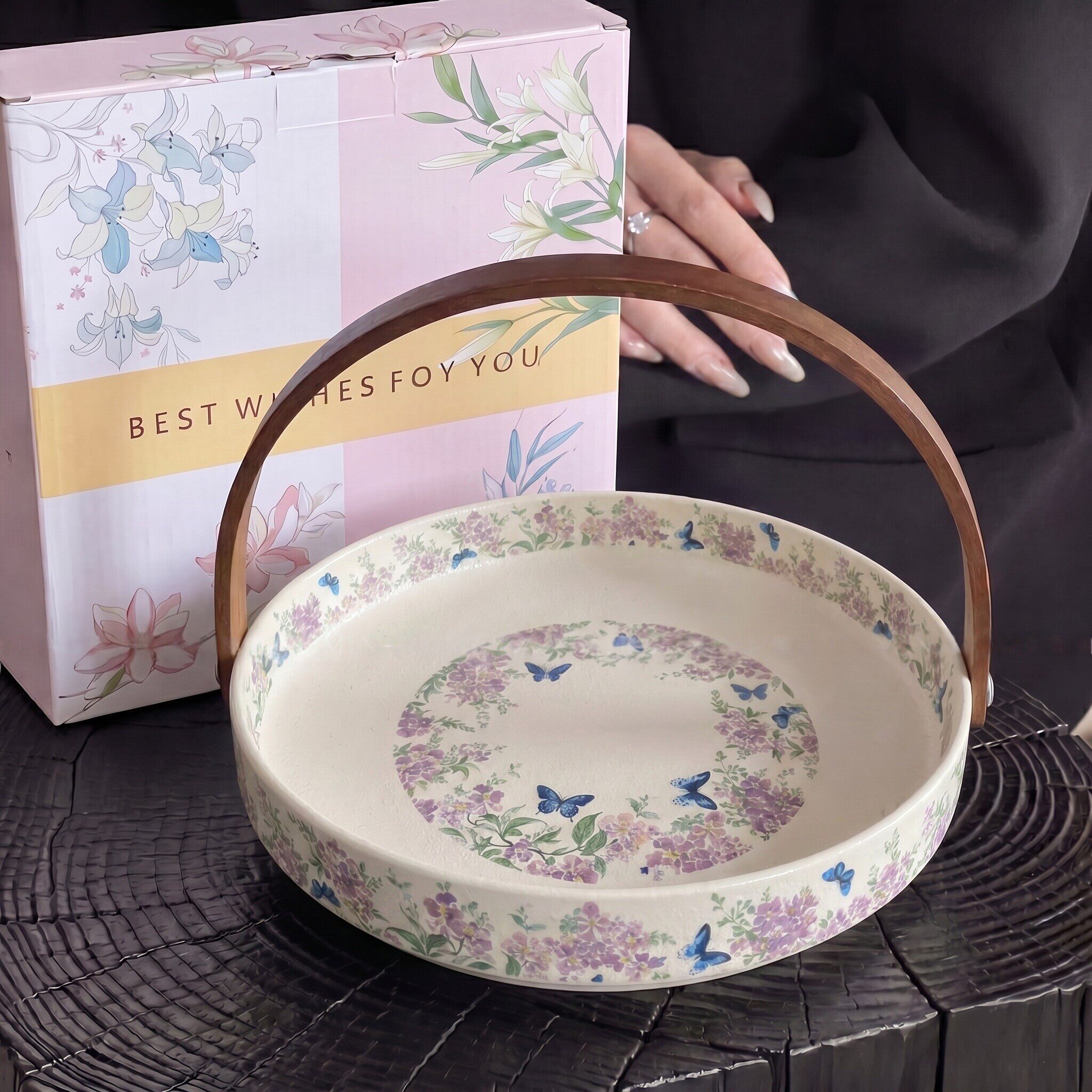 中古风轻奢陶瓷水果盘客厅家用干果盘零食摆放盘茶几桌面装饰摆件