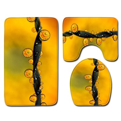 亚马逊ebay货源马桶三件套浴室装饰地垫门垫组合水滴绿叶自然风景