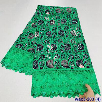 5码长棉质蜡布底水溶绣花边 cord wax lace fabric