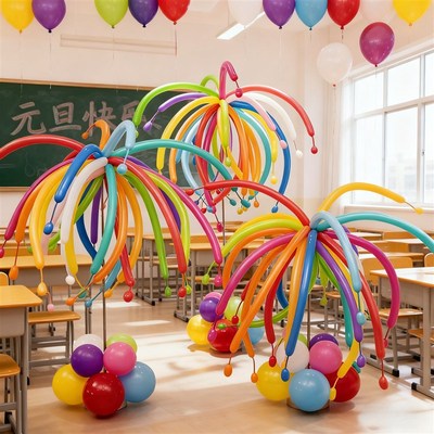 元旦布置场景装饰烟花长条气球立柱落地支架氛围装饰幼儿园新年