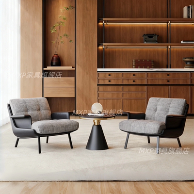 意式极简轻奢单人沙发椅茶几