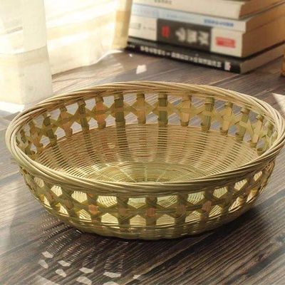 家用手工竹编馍筐家用竹筐竹篮厨房编织藤编收纳小圆水果蔬菜框子