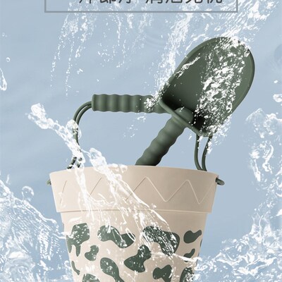 Qlil儿童沙滩桶宝宝玩乐桶挖沙玩雪海边戏水硅胶铲桶装